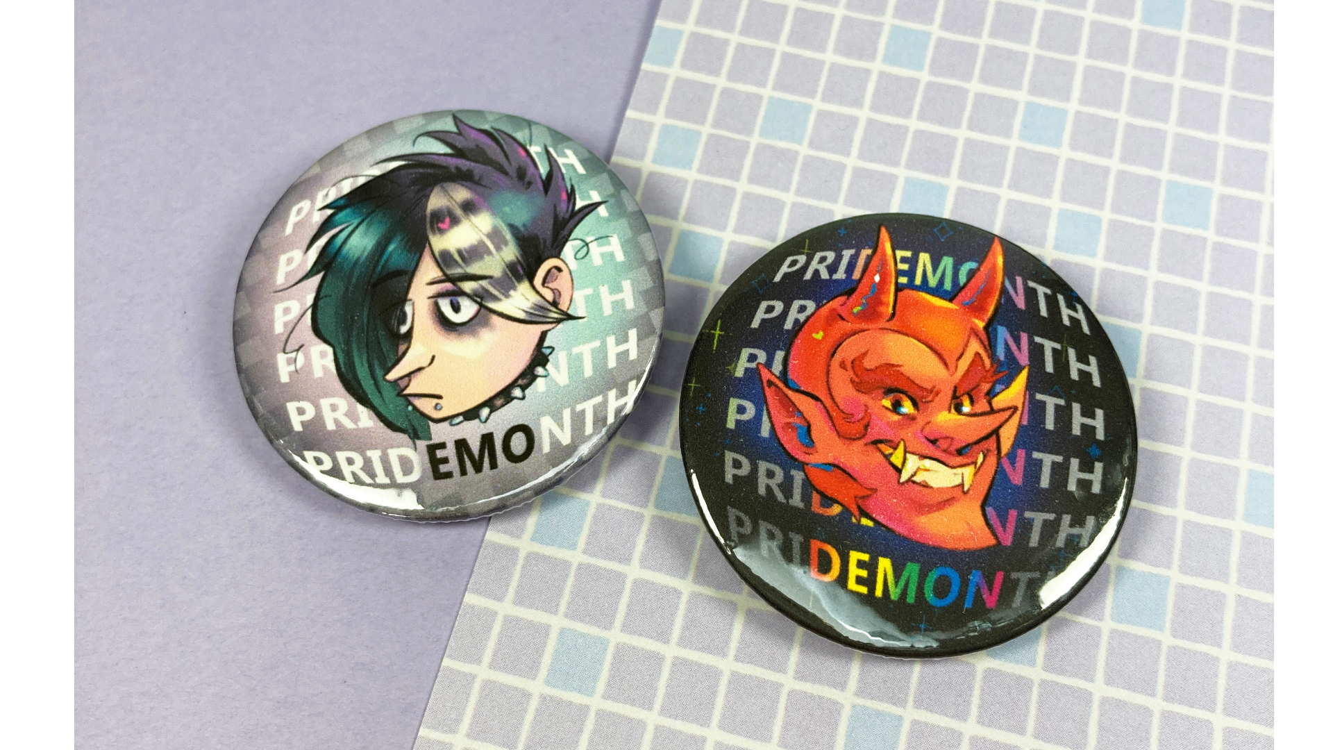 Pride Emo & Demon – Button Badges – Heroes Dutch Comic Con