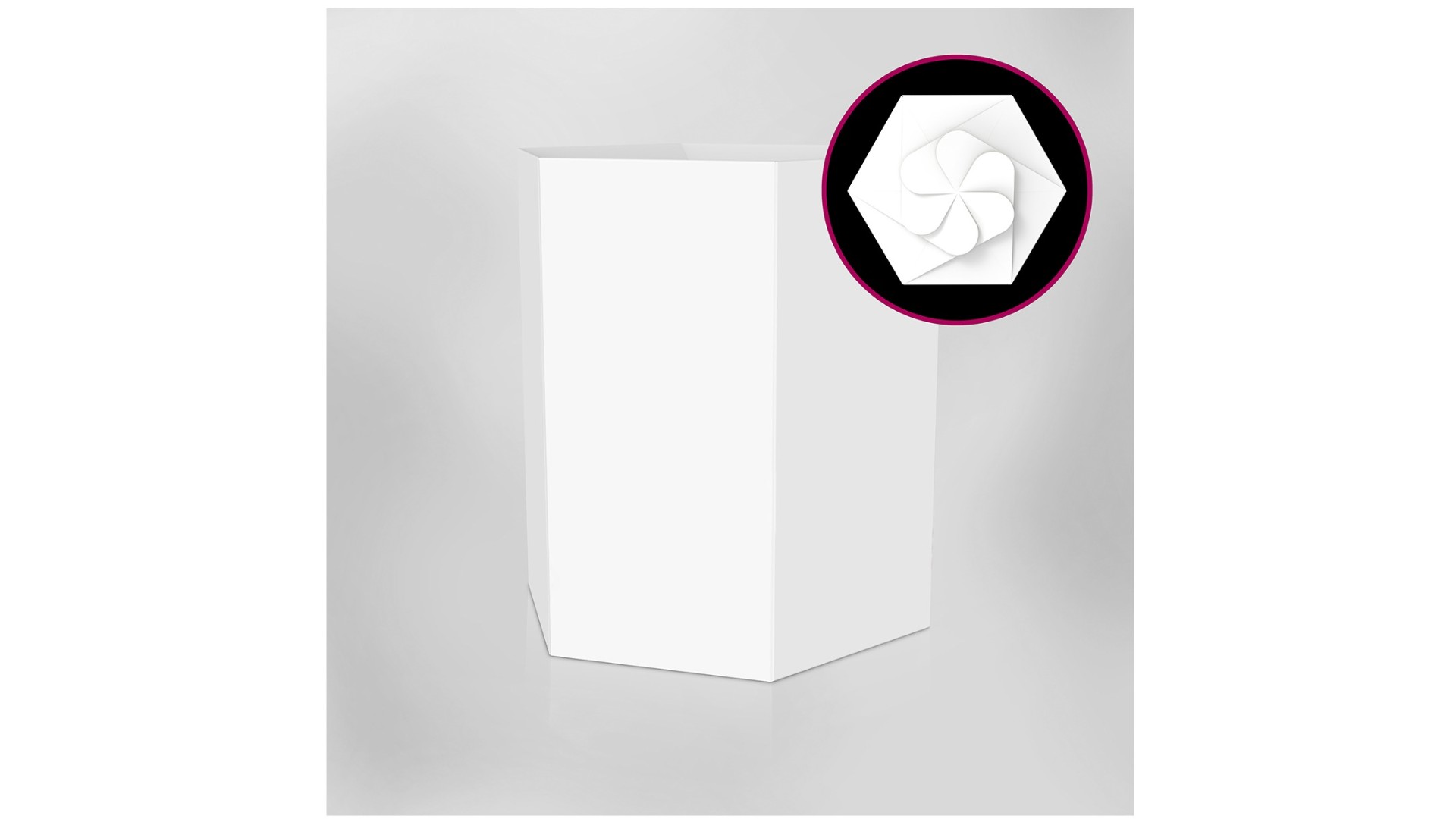 Hexagon box with rosette closure – EMPACK Messe DE